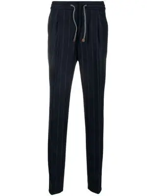 Brunello Cucinelli Pinstripe Drawstring Trousers - Blue