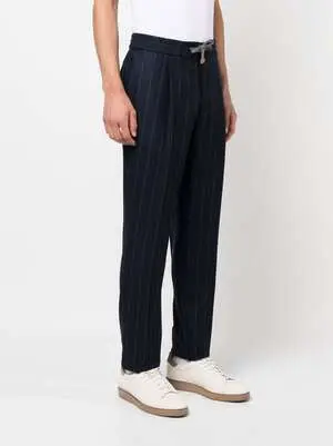 Brunello Cucinelli Pinstripe Drawstring Trousers - Blue
