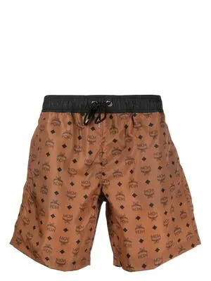 Mcm Logo-monogram Print Swim Shorts - Brown