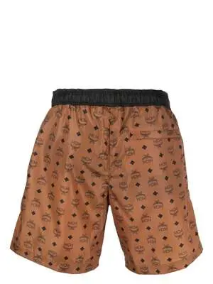 Mcm Logo-monogram Print Swim Shorts - Brown