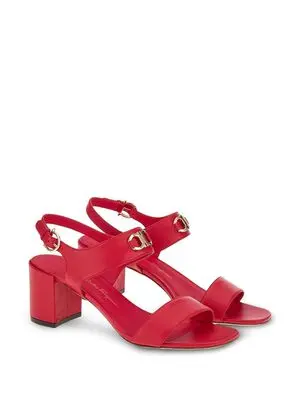 FERRAGAMO Gancini Plaque Block-heel Sandals - Red