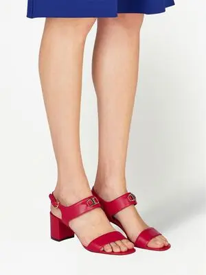 FERRAGAMO Gancini Plaque Block-heel Sandals - Red