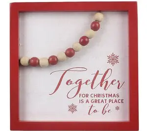 YOUNG'S INC. Young's Wood Framed Christmas Wall Sign With Bl Essing Beads - One-color