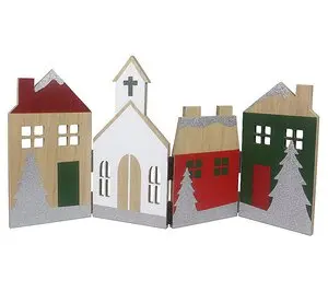 YOUNG'S INC. Young's Wood Tabletop Christmas House Scene - One-color
