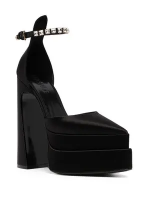 Versace Satin Platform Sandals With Crystal Embellishments