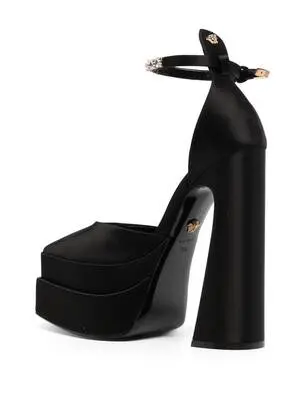 Versace Satin Platform Sandals With Crystal Embellishments