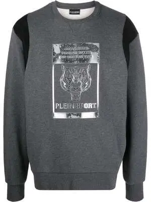PLEIN SPORT Tiger-head Logo-print Sweatshirt - Grey