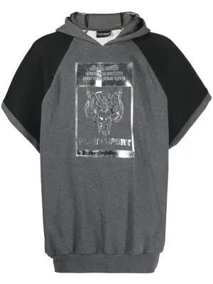 PLEIN SPORT Graphic-print Short-sleeve Hoodie - Black