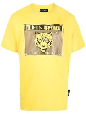 PLEIN SPORT Tiger-head Logo-print T-shirt - Yellow
