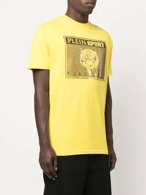 PLEIN SPORT Tiger-head Logo-print T-shirt - Yellow