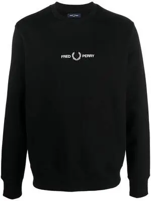 Fred Perry Logo-embroidered Crew-neck Sweatshirt - Black