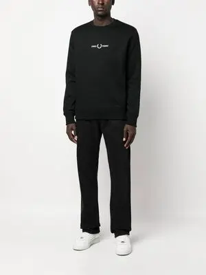 Fred Perry Logo-embroidered Crew-neck Sweatshirt - Black