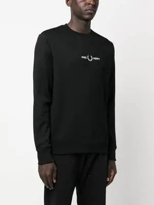Fred Perry Logo-embroidered Crew-neck Sweatshirt - Black