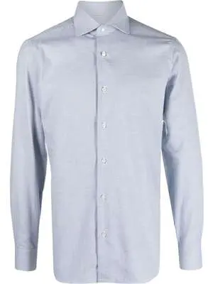 BARBA NAPOLI Checked Long-sleeve Shirt - Blue