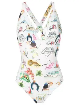 Isolda Motif-print One-piece Swimsuit - White