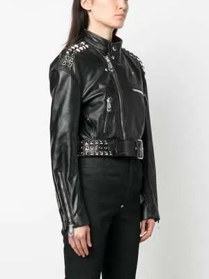 Philipp Plein Rockstud Cropped Leather Jacket
