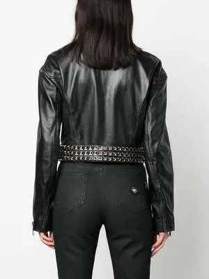 Philipp Plein Rockstud Cropped Leather Jacket