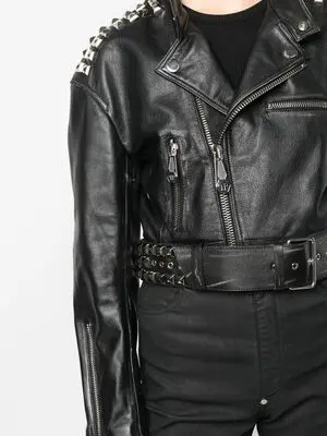 Philipp Plein Rockstud Cropped Leather Jacket