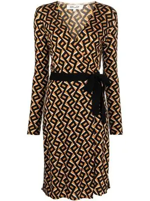 Diane Von Furstenberg Zig-zag Print Wrap Dress - Brown