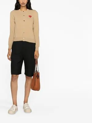 Play Comme Des Garcon Heart Motif Buttoned Cardigan - Neutrals