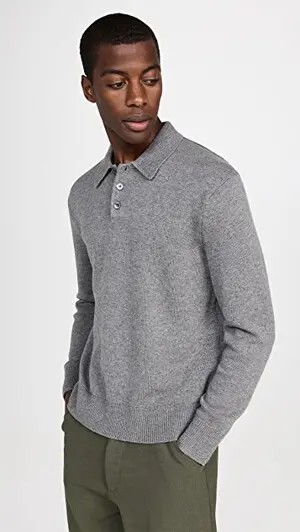ALEX MILL Polo Sweater In Washed Cashmere