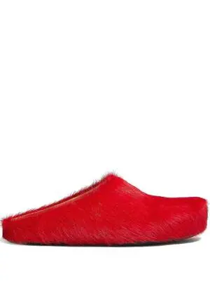 Marni Long Hair Calfskin Fussbett Sabots - Red