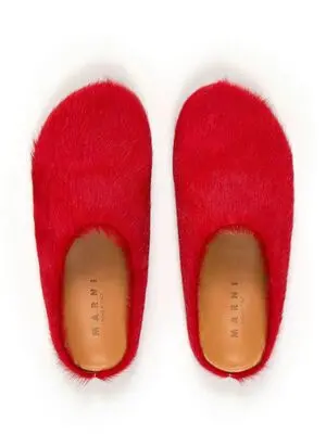 Marni Long Hair Calfskin Fussbett Sabots - Red