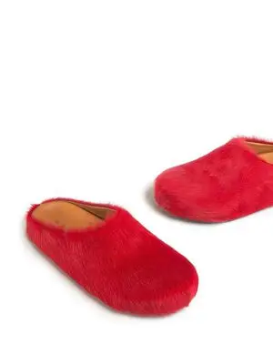 Marni Long Hair Calfskin Fussbett Sabots - Red