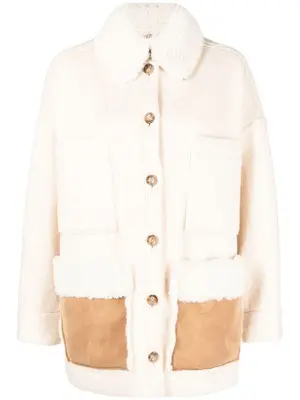 AVA ADORE Shearling-trim Button-up Jacket