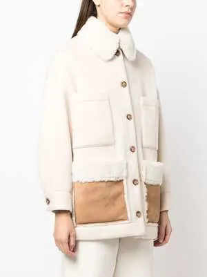 AVA ADORE Shearling-trim Button-up Jacket