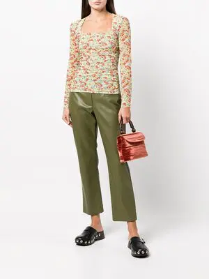 GANNI Floral-print Mesh Top - Blue