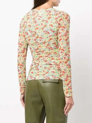 GANNI Floral-print Mesh Top - Blue