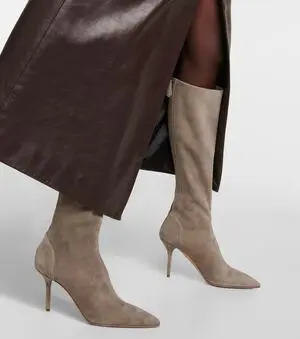AQUAZZURA Saint Honoré 85 Suede Boots - Grey