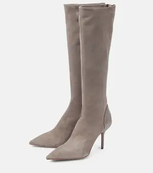 AQUAZZURA Saint Honoré 85 Suede Boots - Grey
