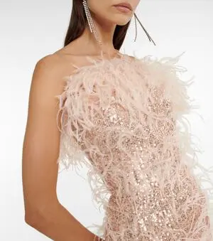 Elie Saab Feather-trimmed Sequined Gown