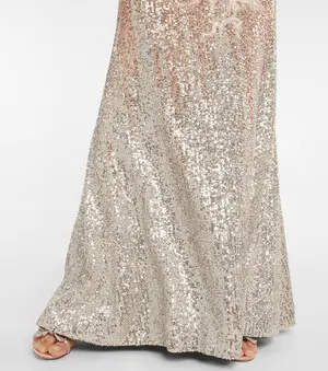 Elie Saab Feather-trimmed Sequined Gown