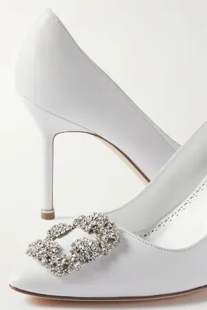 Manolo Blahnik Hangisi 90 Crystal-embellished Leather Pumps - White