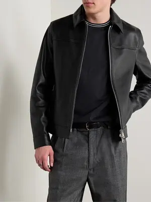Mr P. Full-grain Leather Coach Jacket - Black