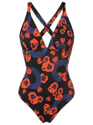 Isolda Floral-print One-piece Swimsuit - Black
