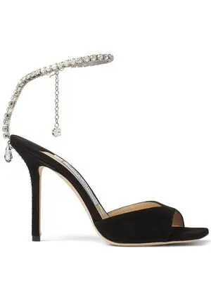 JIMMY CHOO Saeda 100 Crystal-embellished Strap Sandals - Black