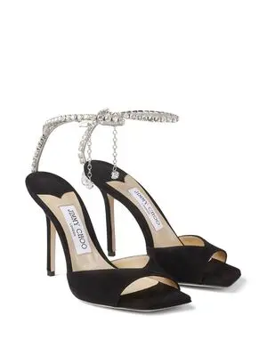 JIMMY CHOO Saeda 100 Crystal-embellished Strap Sandals - Black