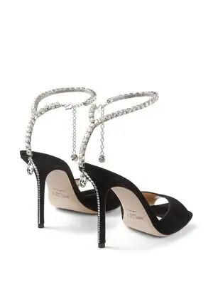 JIMMY CHOO Saeda 100 Crystal-embellished Strap Sandals - Black