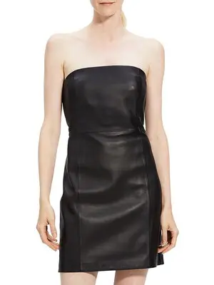 Theory Women's Leather Strapless Minidress - Black - Size 6 - Black  - Black