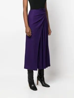 Alberta Ferretti Draped Stretch-wool Midi Skirt