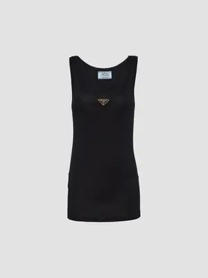Prada Ribbed Knit Jersey Tank Top - Black