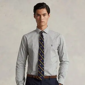 Ralph Lauren Custom Fit Checked Poplin Shirt - Classic Drab/white