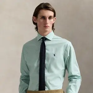 Ralph Lauren Custom Fit Checked Poplin Shirt White Key West Green