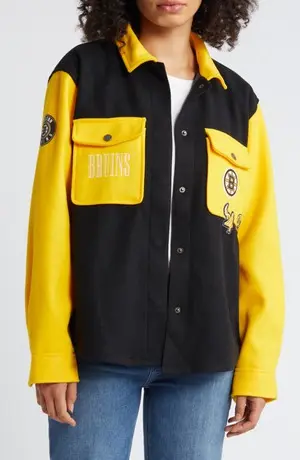 WEAR BY ERIN ANDREWS Gold Boston Bruins Colorblock Button-up Shirt Jacket - Black