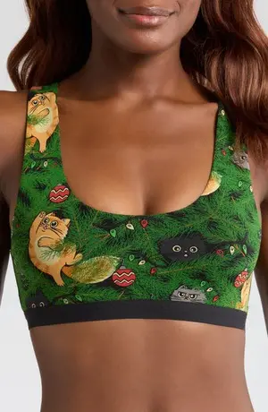 MEUNDIES Print Bralette Meowy Christmas