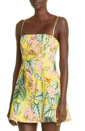 Oscar De La Renta Botanical Print Stretch Cotton Mini Dress